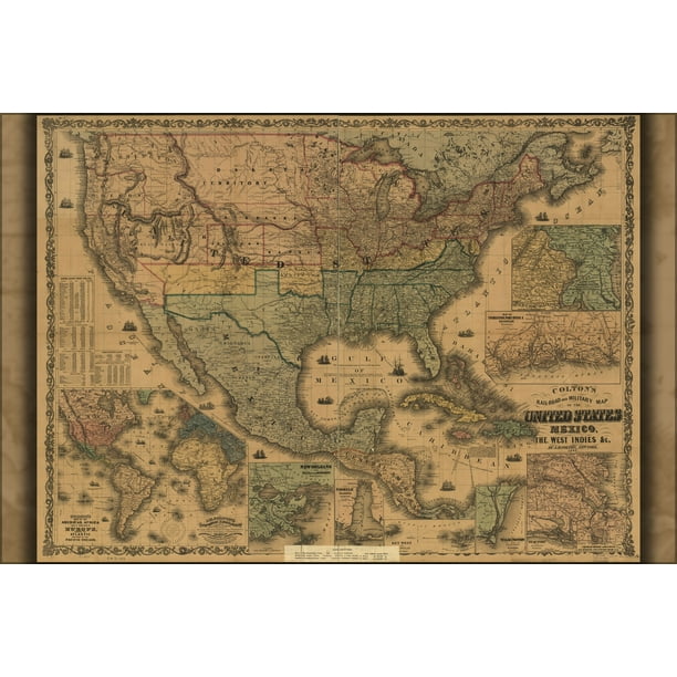 24"x36" Gallery Poster, military map United States Mexico cuba 1862 ...