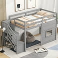 EUROCO Wood Twin Size Loft Bed, House Bed with Storage Staircase, Gray ...