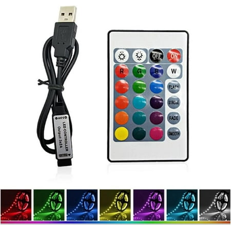 24 USB LED Controller Keys with Remote Control for DC5V 5050 RGB Strip ...
