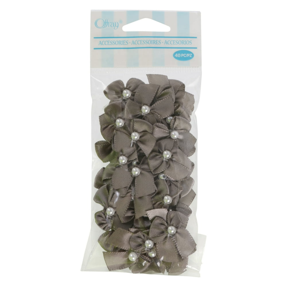 Offray Accessories 5/8-Inch Grey 2 Loop Satin Ribbon Bows, 40-Pack ...