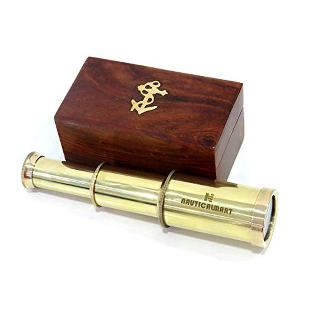 Brass Nautical Telescope 6" with Rosewood Box - Pirate Navigation ...