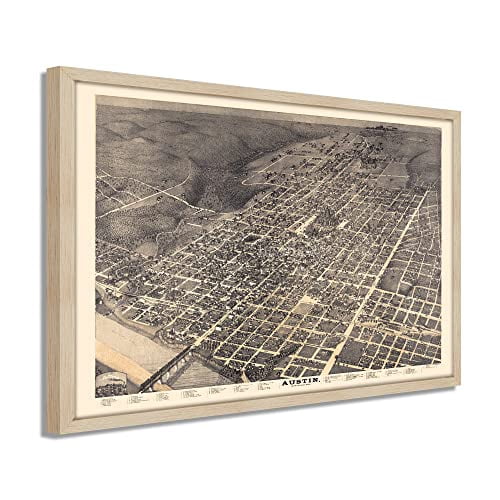 1887 Map of Austin Texas - Framed Vintage Austin Texas - Old City of ...