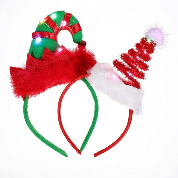 2 Pieces Light- Up Christmas Headbands Xmas Headpiece Santa Headwear ...