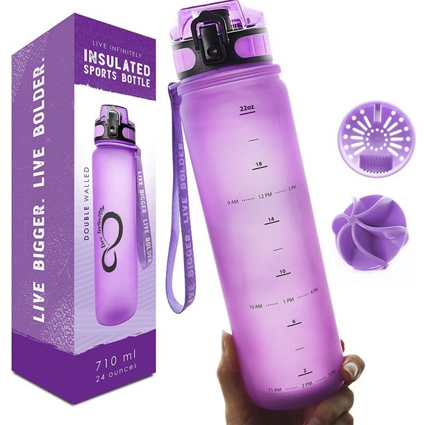 Live Infinitely Insulated Water Bottle with Time Marker BPA-Free 24 Oz ...