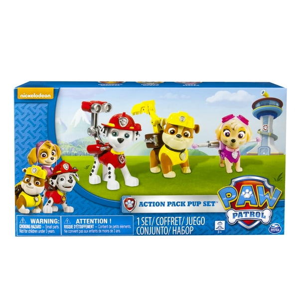 Paw Patrol Action Pack Pups 3pk Figure Set Marshal, Skye, Rubble ...