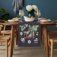 Abstract Aircraft Cotton Linen Table Runner Map Luggage Camera Passport ...