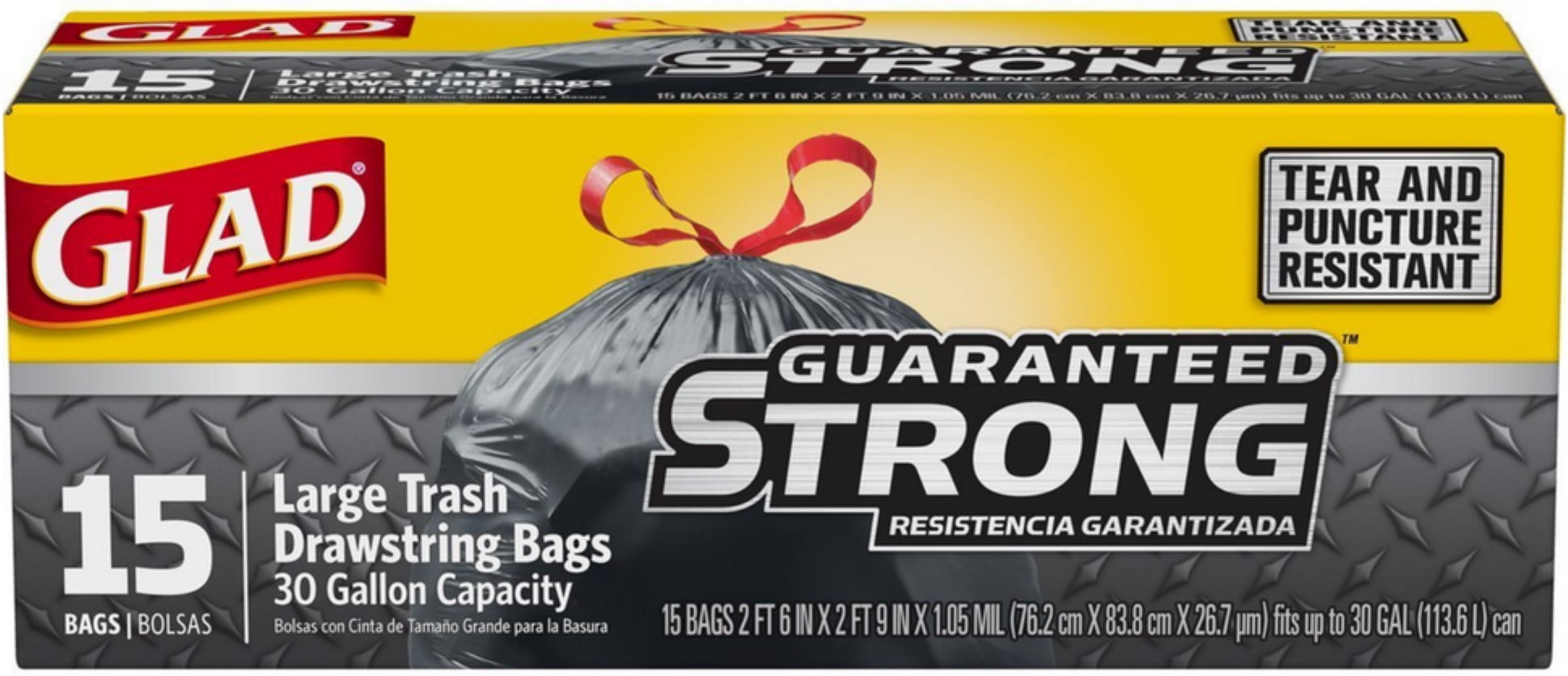 6 Pack - Glad Extra Strong Drawstring Large Trash Bags, 30 Gallon ...