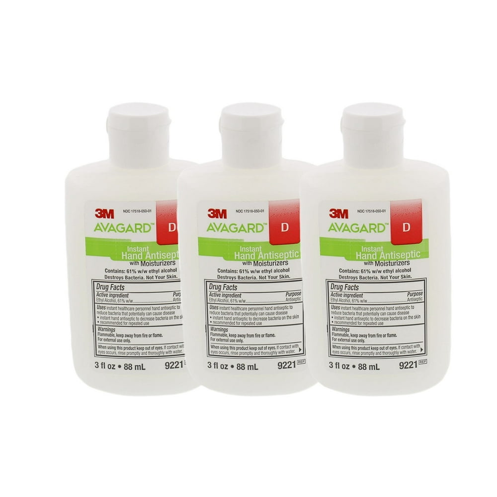 3M Avagard D Hand Sanitizer 3 oz. Ethyl Alcohol Gel Bottle, Pack of 3 ...
