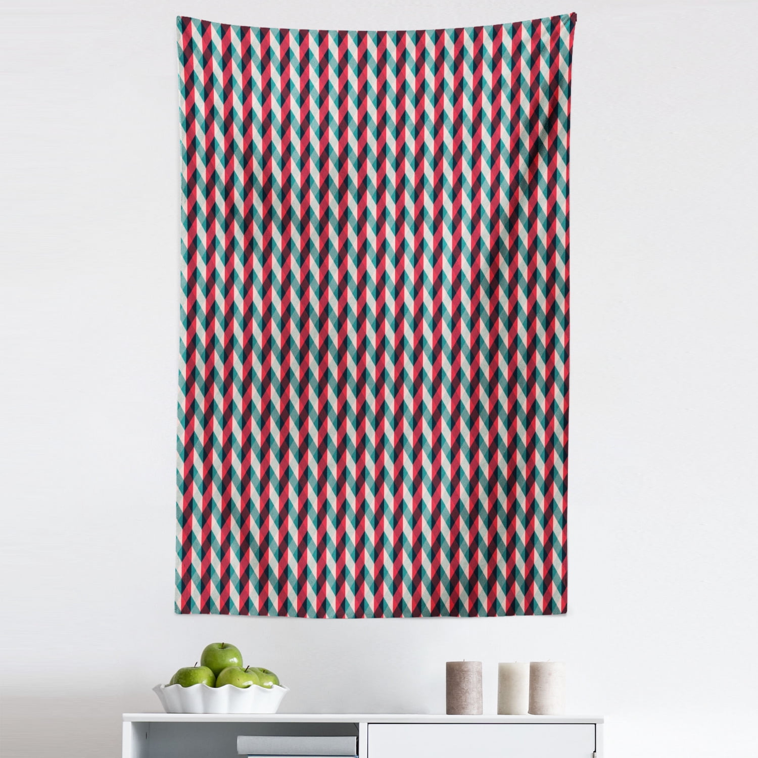 Retro Tapestry, Vintage Country Style Pattern with Diagonal Checks and ...
