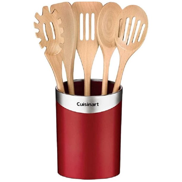Cuisinart Kitchen Wooden Cooking Tool Set, Red (5 Tools, 1 Container ...