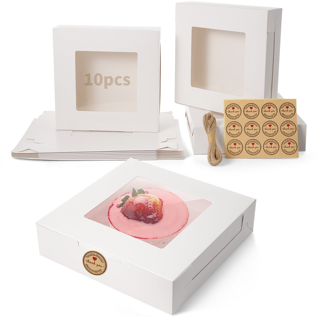Juego de 10 cajas para pasteles, cajas de panadería de 10 × 10 × 2,5 pulgadas con ventanas ...