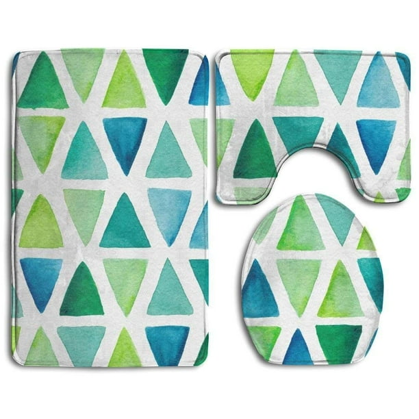 EREHome Seamless Hand Drawn Watercolor Triangles 3 Piece Bathroom Rugs ...