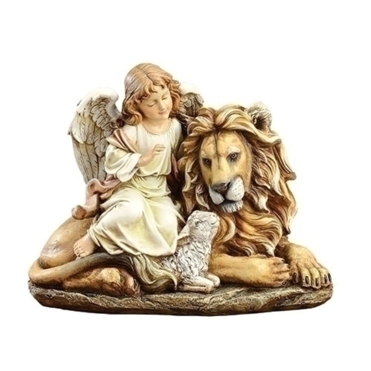 Roman 14.5" Angel with Lion and Lamb Christmas Outdoor Nativity Statue ...
