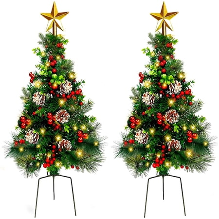 Outdoor Pathway Artificial christmas Trees,2 Sets of 27FT Pre-Lit ...