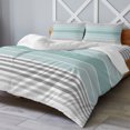 4 Piece Duvet Cover Set Queen, Turquoise Stripe Abstract Geometric Soft ...