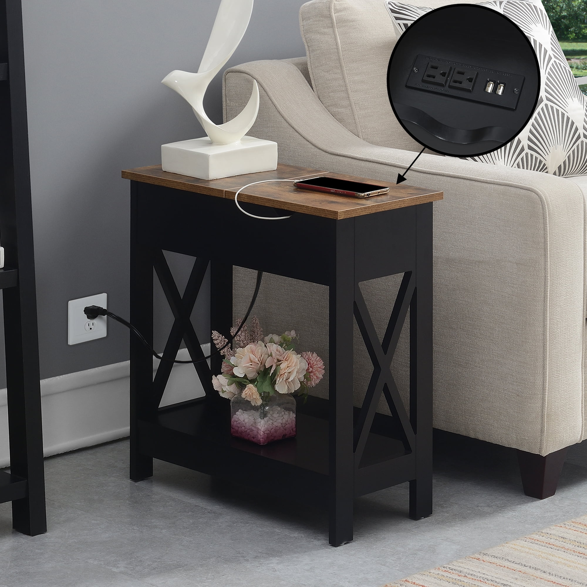 Convenience Concepts Oxford Flip Top End Table with Charging Station ...