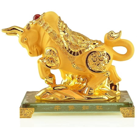 Chinese Zodiac Ox Golden Resin Collectible Figurines Table Decor Statue ...