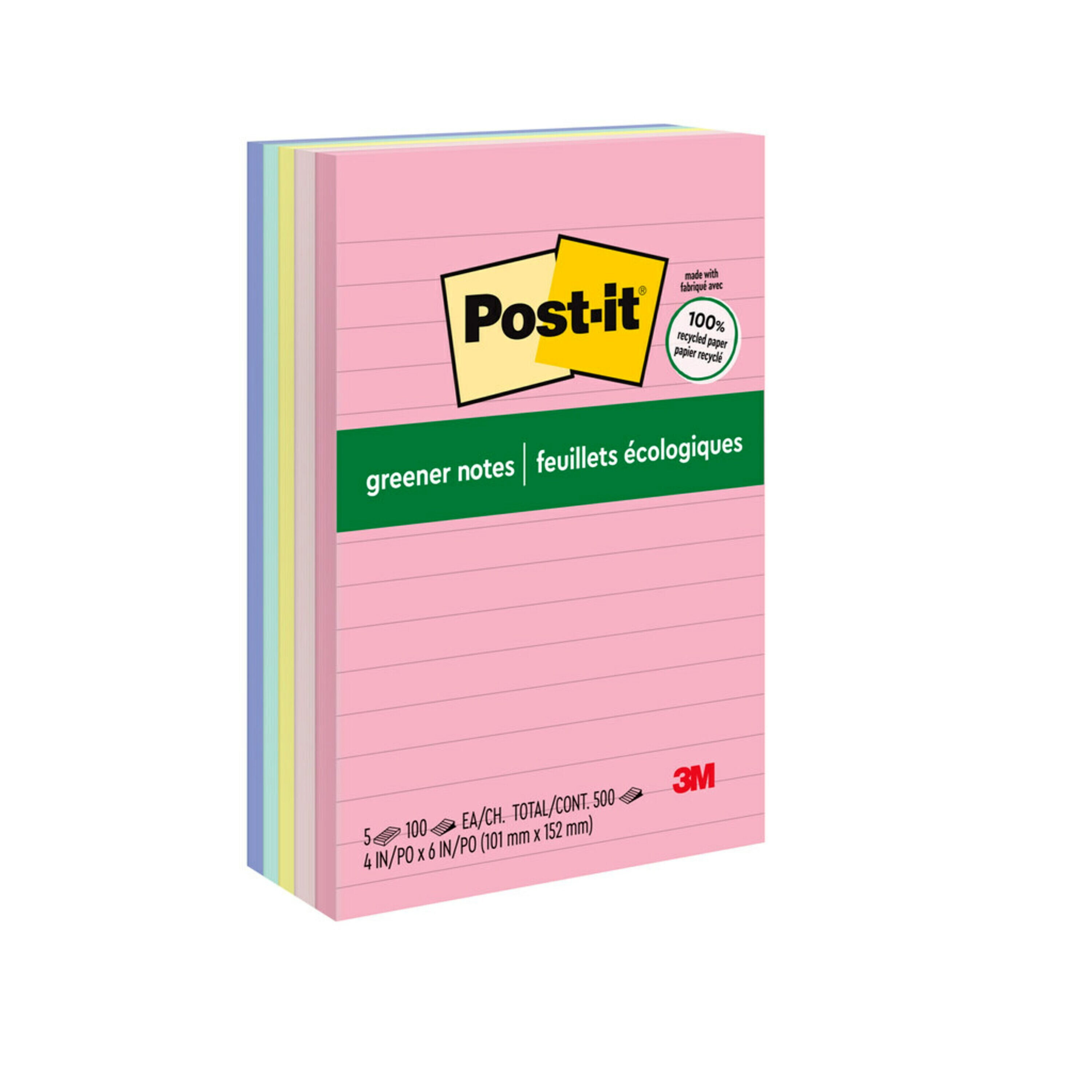 Post-it Greener Notes, 4 in x 6 in, Sweet Sprinkles Collection, Lined ...