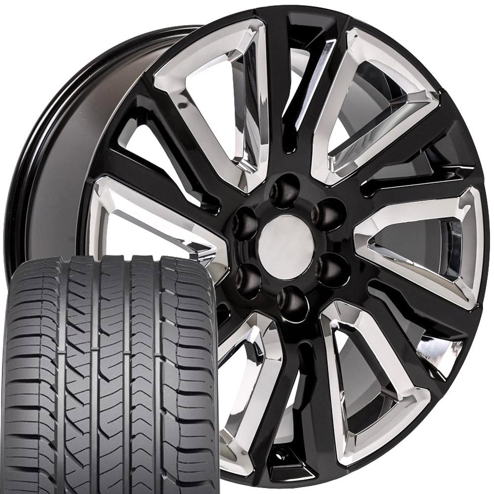 22 inch Black & Chrome 5901 Wheel & Goodyear Tires Fits GM Trucks ...