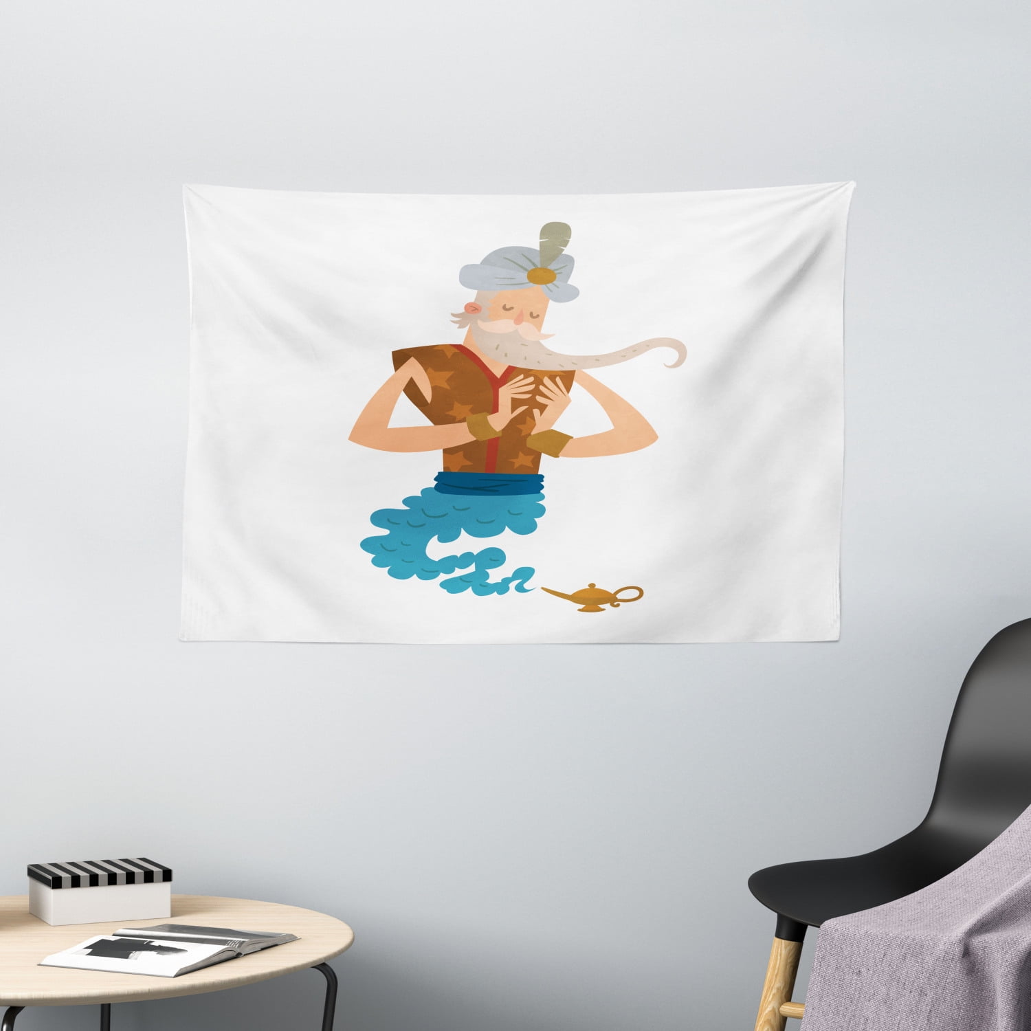 Wizard Tapestry, Cartoon Genie Character Coming Out on White Old Legend ...