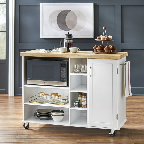 TMS Microwave Kitchen Cart, White - Walmart.com