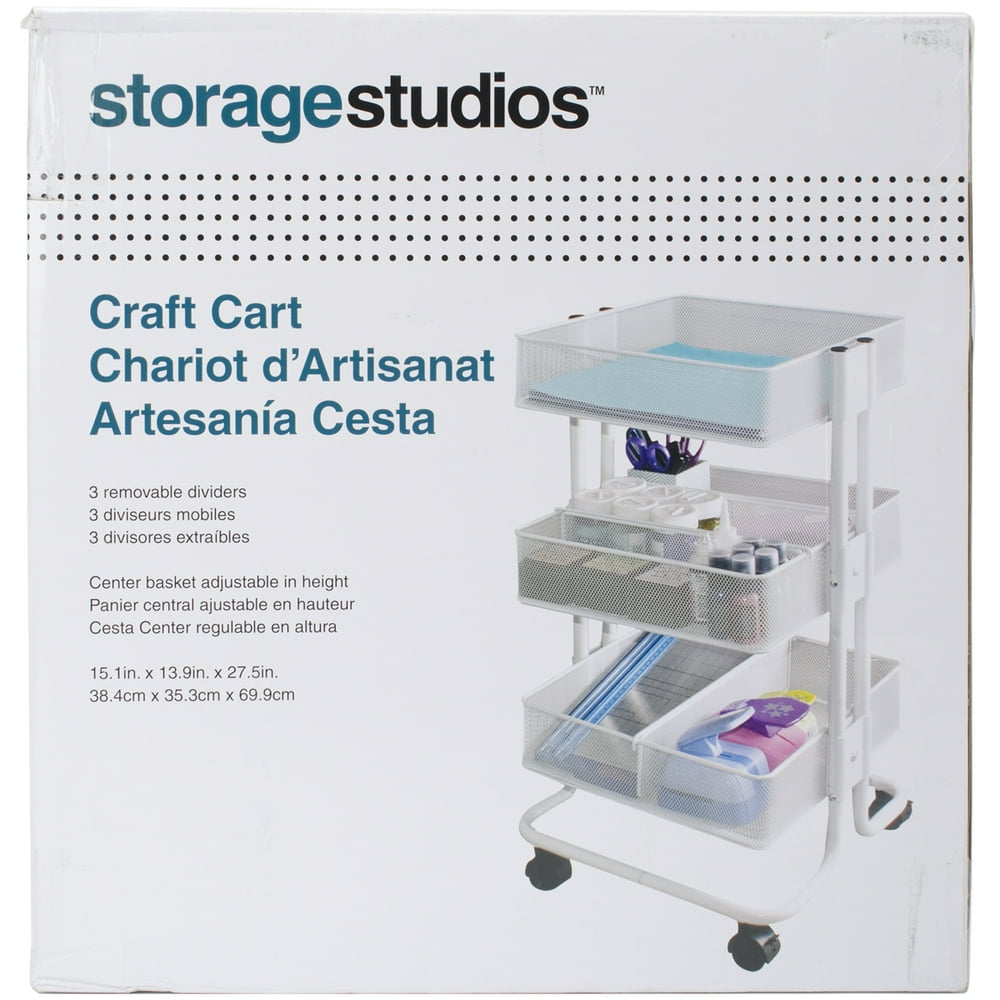 Storage Studios Rolling Craft Cart W/3 Bins 27.5"X15.1"X13.9" White ...