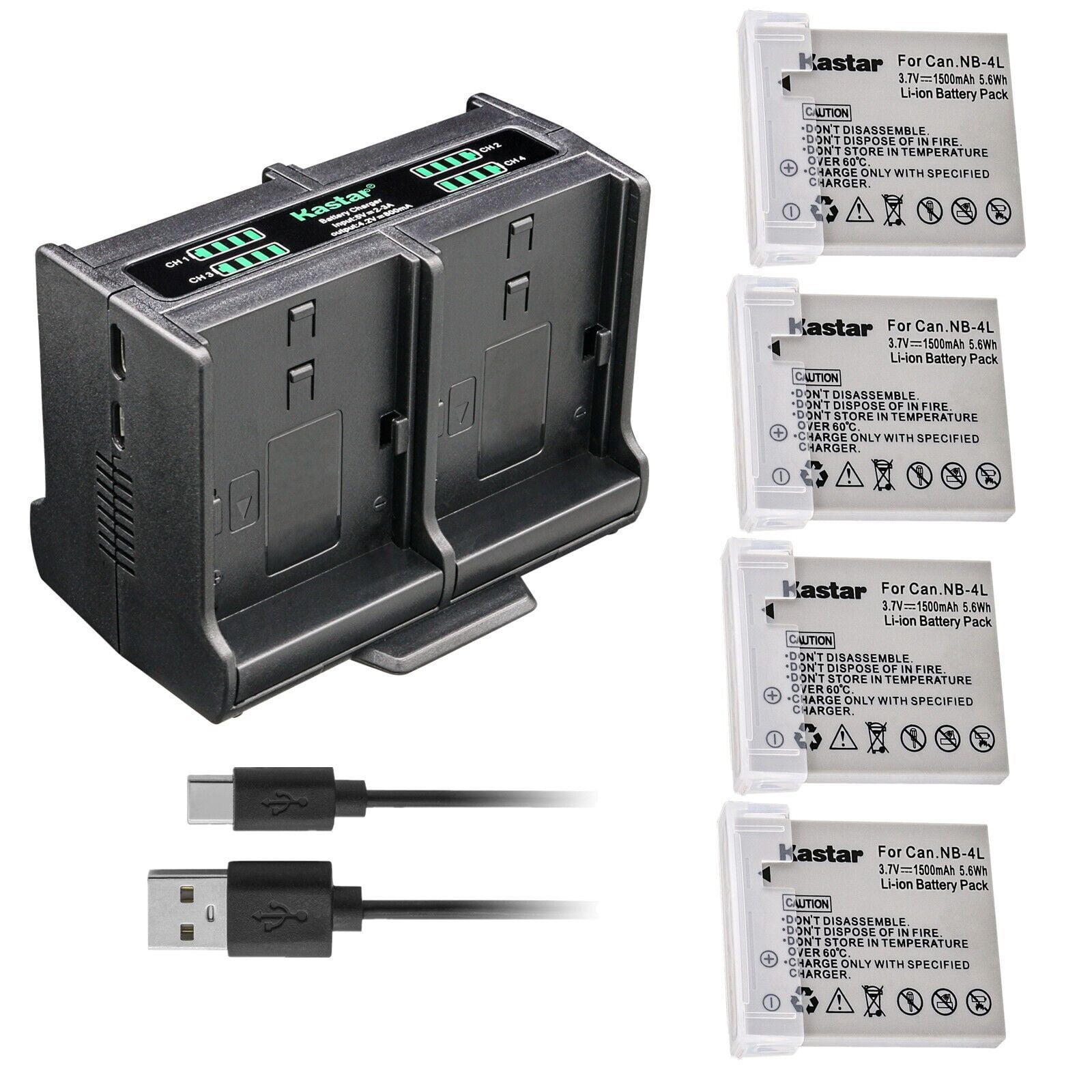 Kastar 4-Pack Battery and Quadruple Charger Compatible with Canon IXY ...