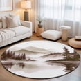 Abstract Mountain Area Rugs 5' (Round) Fog Brown Lake Landscape ...