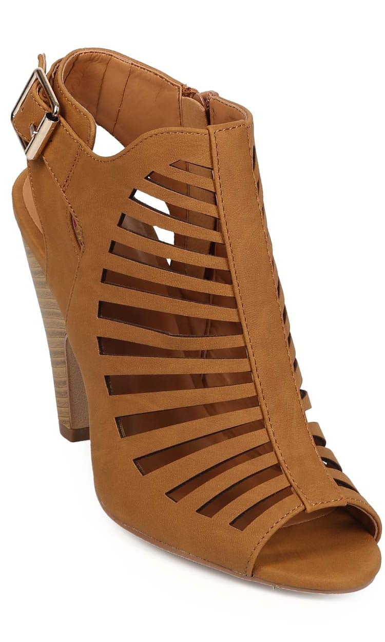 Delicious BK59 Women Leatherette Peep Toe Strappy Caged Chucky Heel ...