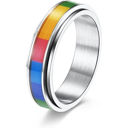 SHTUUYINGG LGBT Pride Ring Rainbow Flag Enamel Gay Lesbians Wedding ...