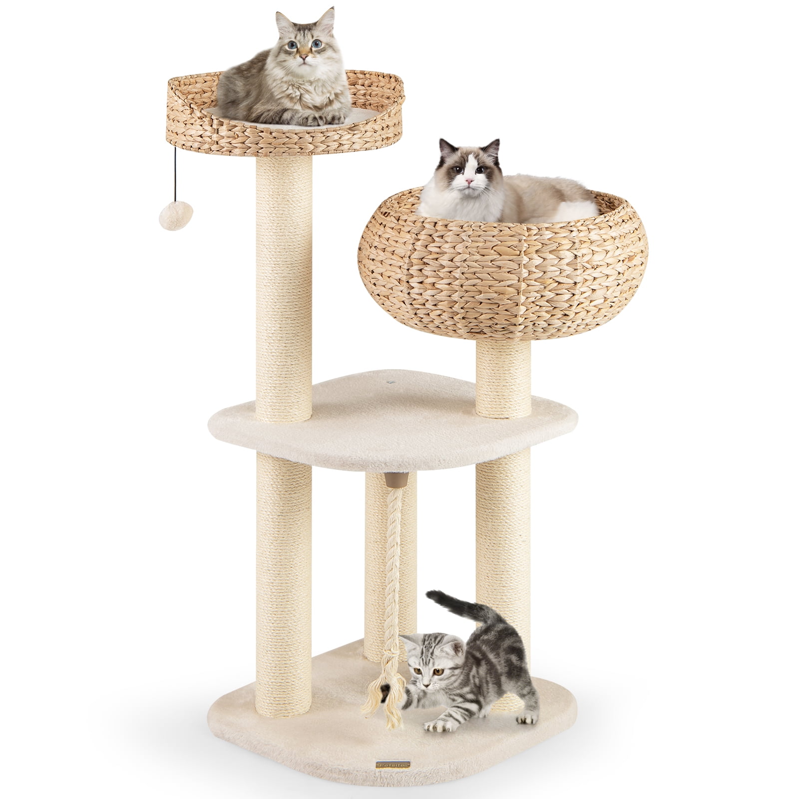 Click here for Gymax 41 Hand-Made Cat Tree Tower Natural Bowl Sha... prices