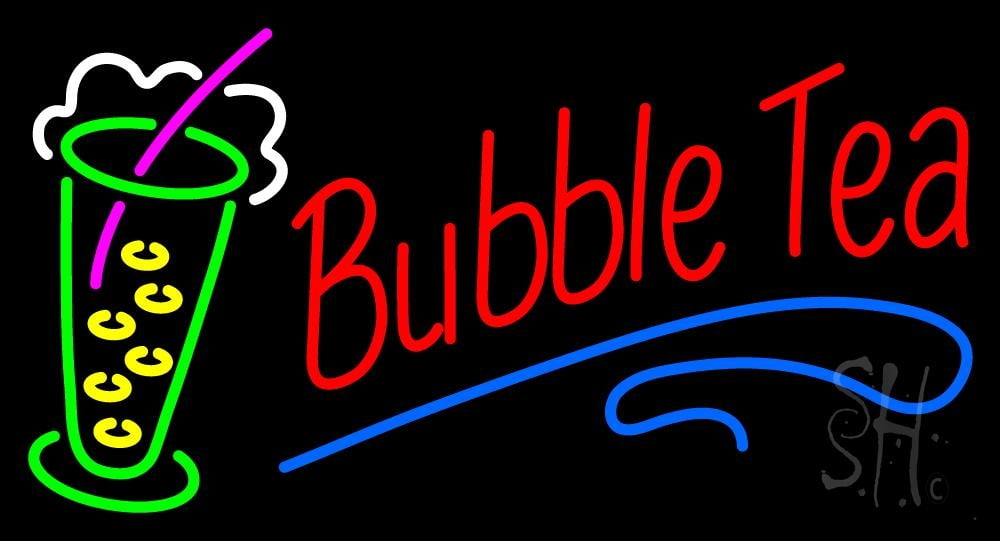 Bubble Tea With Tea Glass LED Neon Sign 20 x 37 - inches, Black Square ...