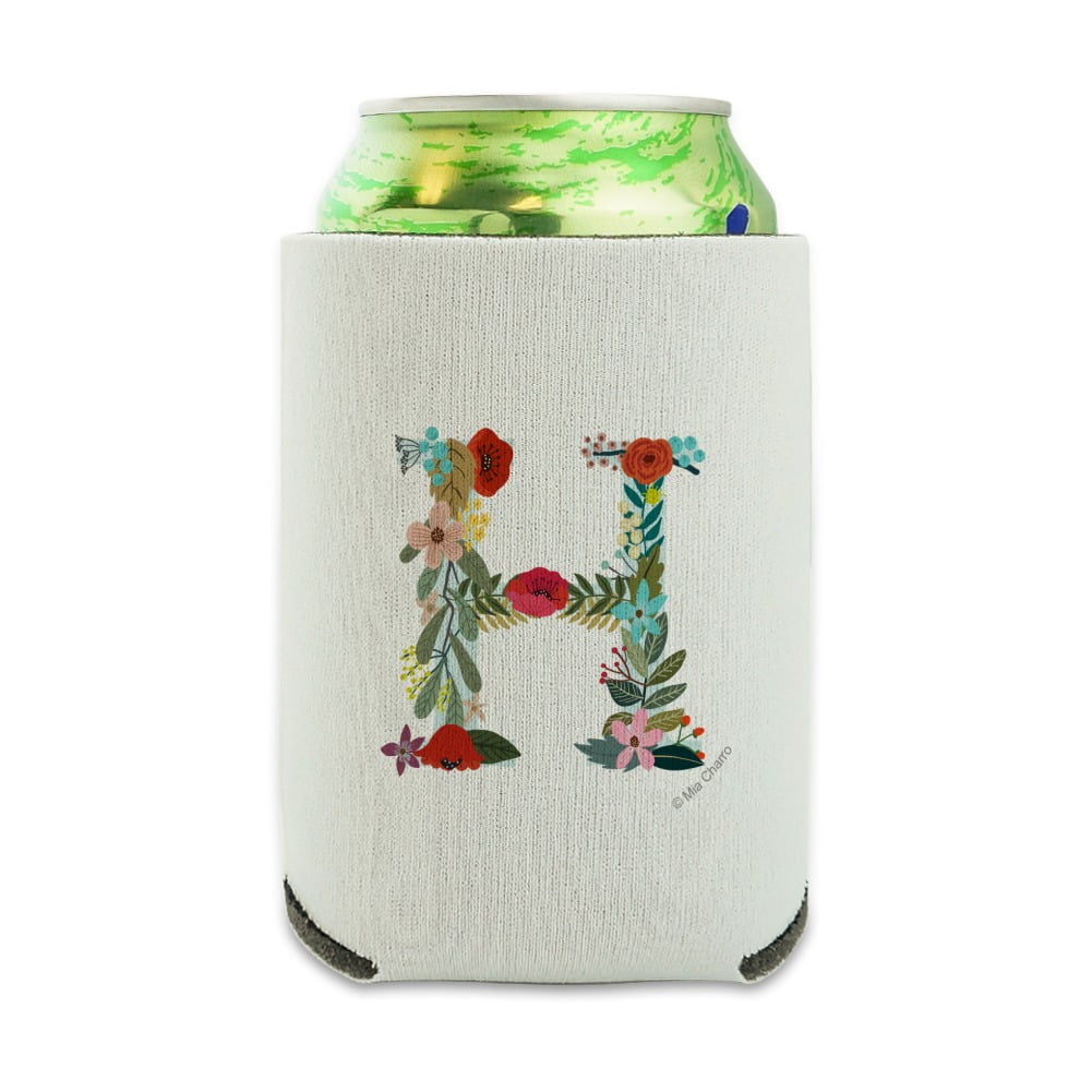 Letter H Floral Monogram Initial Can Cooler - Drink Sleeve Hugger ...