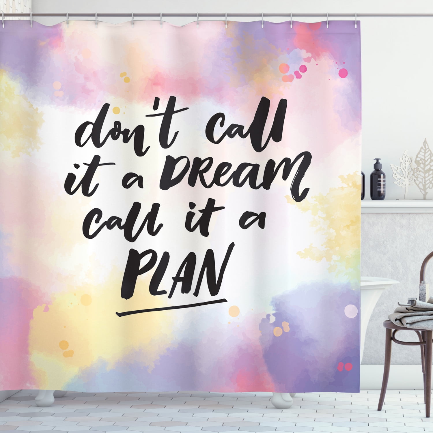 Dream Shower Curtain, Motivation Quote in Hand-written Style on a ...