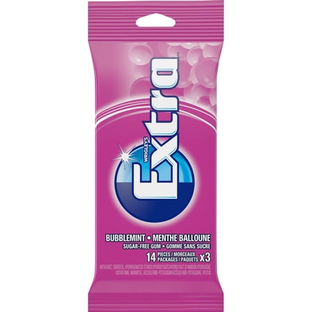 EXTRA, Bubblemint Flavoured Sugar Free Chewing Gum, 14 Sticks, 3 Packs ...