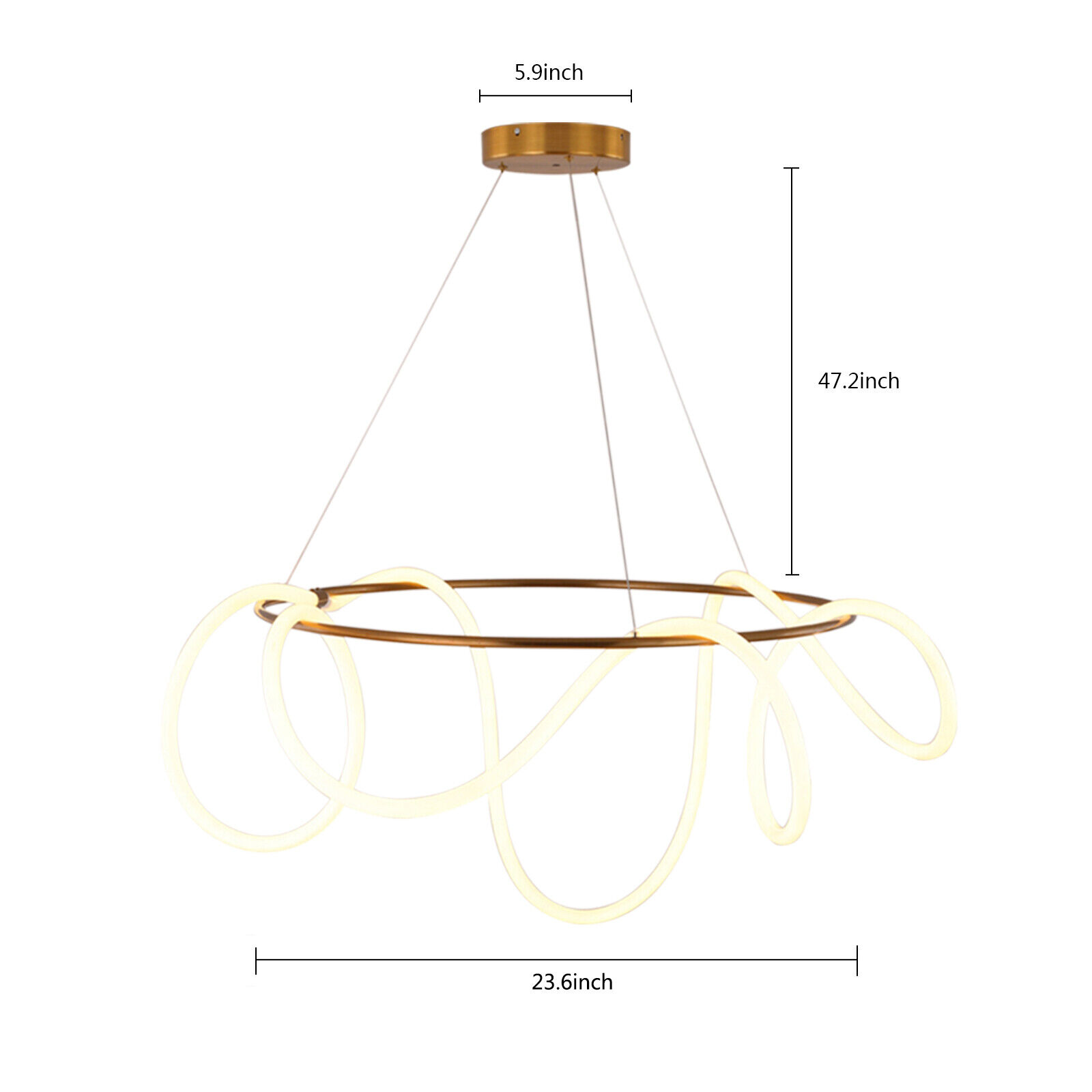 White Linear Ring Pendant Lighting Metal LED Chandelier Art Ceiling ...