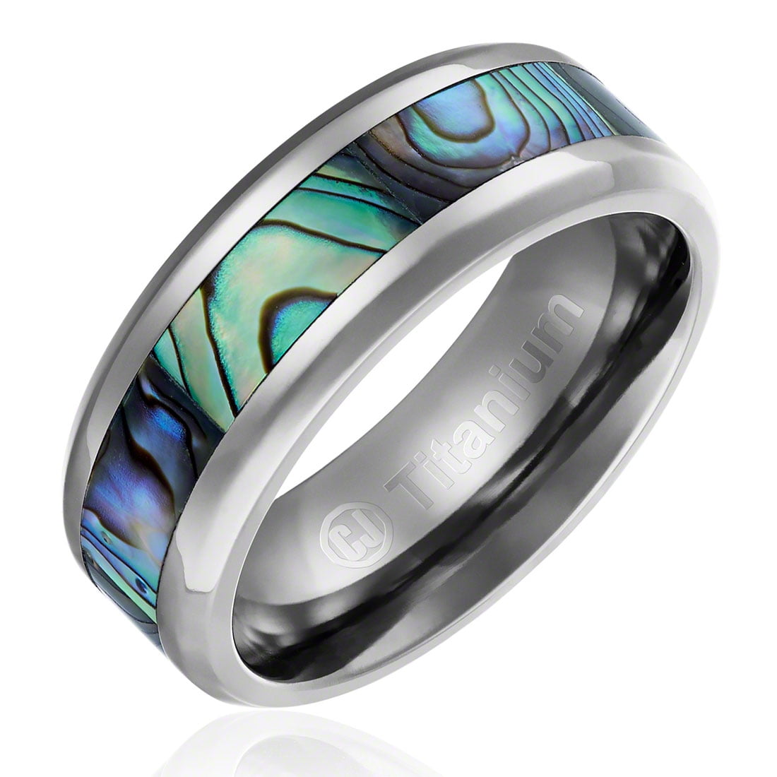 Mens Wedding Band in Titanium 8MM Ring with Abalone Shell Inlay ...