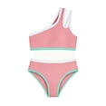 Tween Girls Swimsuit Pink Two Piece 1 Shoulder Bathing Suit With Chest ...