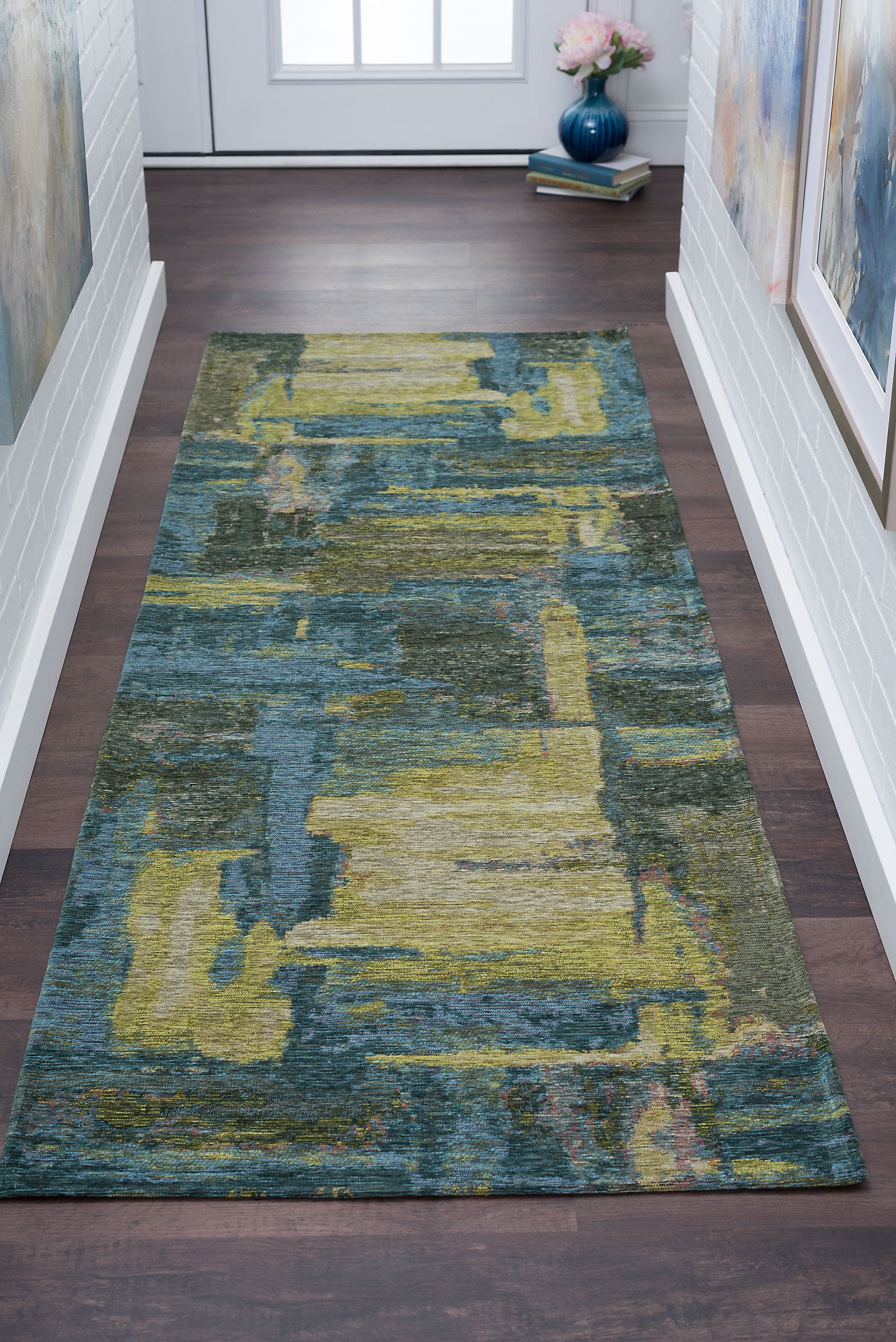 Contemporary 3x8 Area Rug (2'7'' x 7'3'') Abstract Blue, Blue Indoor ...