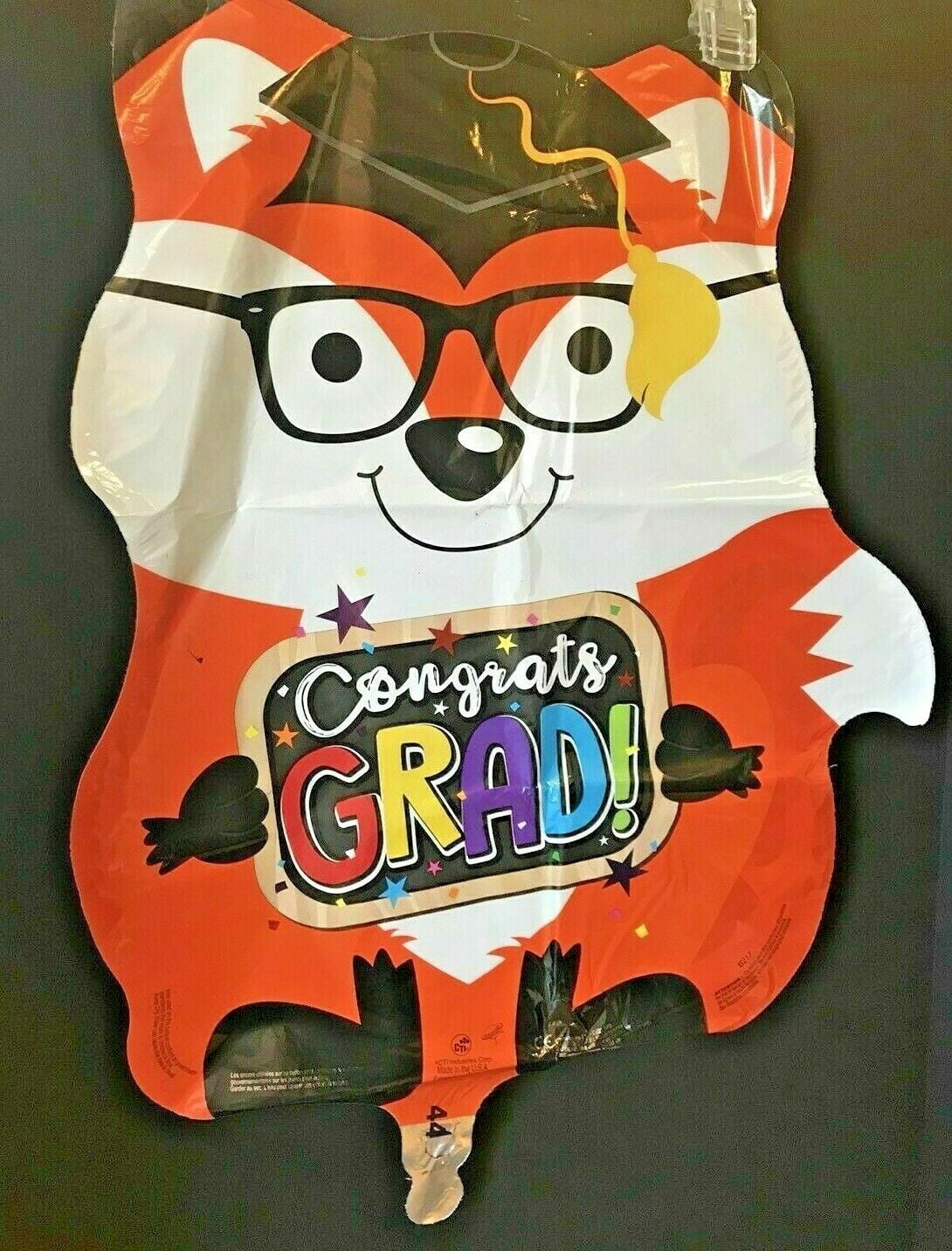 BALLOON FOX CONGRATS GRAD Graduation Party Decoration Diploma Hat Mylar ...