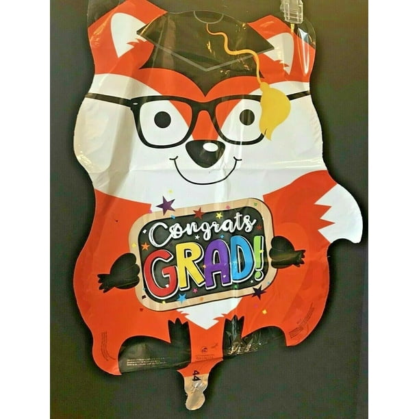 BALLOON FOX CONGRATS GRAD Graduation Party Decoration Diploma Hat Mylar ...