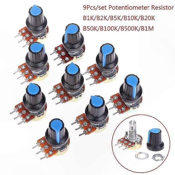 9Pcs Rotary Potentiometer Kit, Linear Taper Resistors 1K-100K Ohm for ...