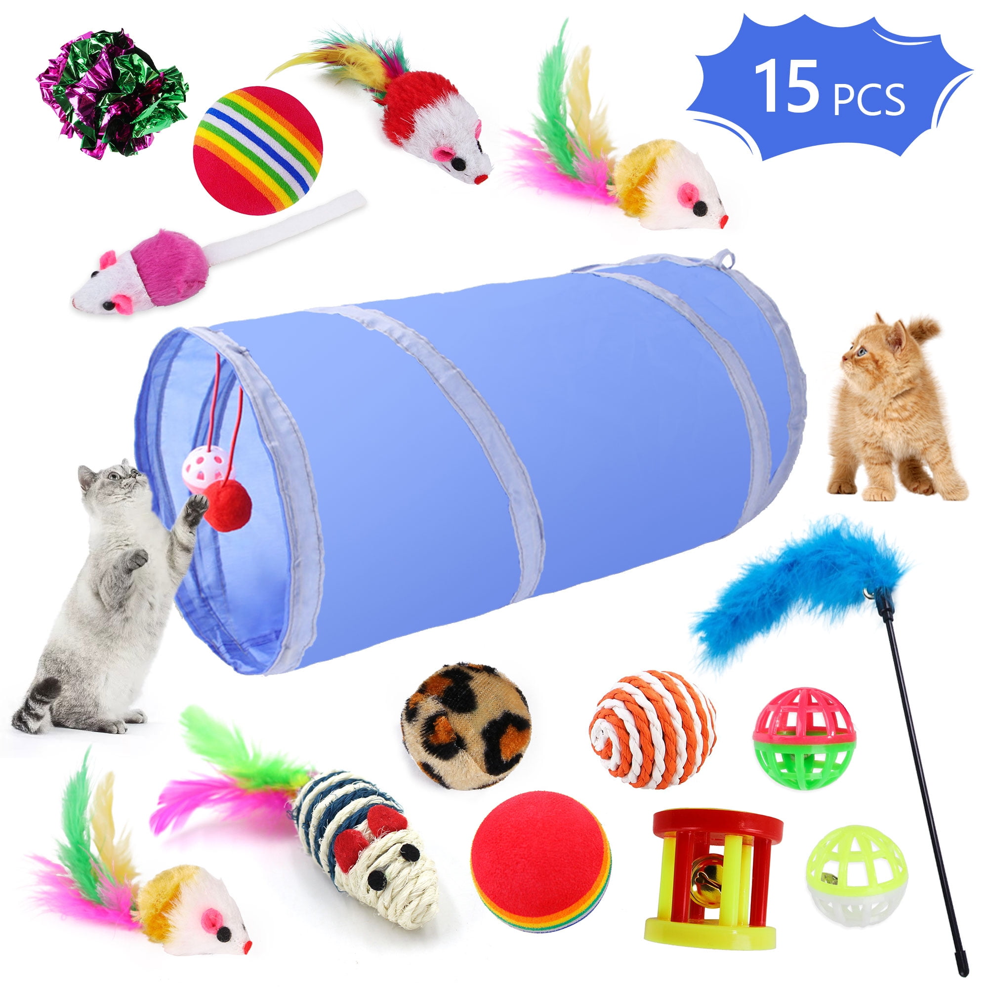 Semfri 21Pcs Cat Toys Kitten Toy Set Tunnel Interactive Cat Toys ...