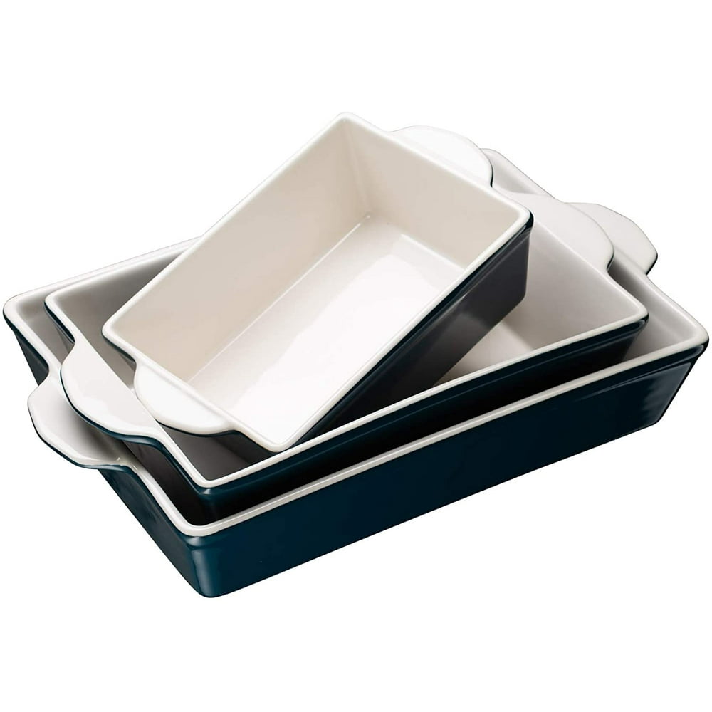 Kook Ceramic Bakeware Set, Casserole Dish For Cooking, Set of 3, Navy ...