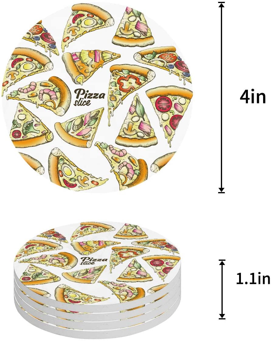 FMSHPON Hand Drawn Slice Pizza Burrito Set of 8 Round Coaster for ...