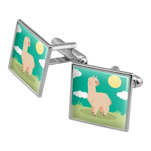 Cute and Fluffy Alpaca Square Cufflink Set - Silver or Gold - Walmart.com