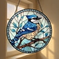 Blue Jay Bird Window Hanging – Round Decorative Stained Glass Style ...