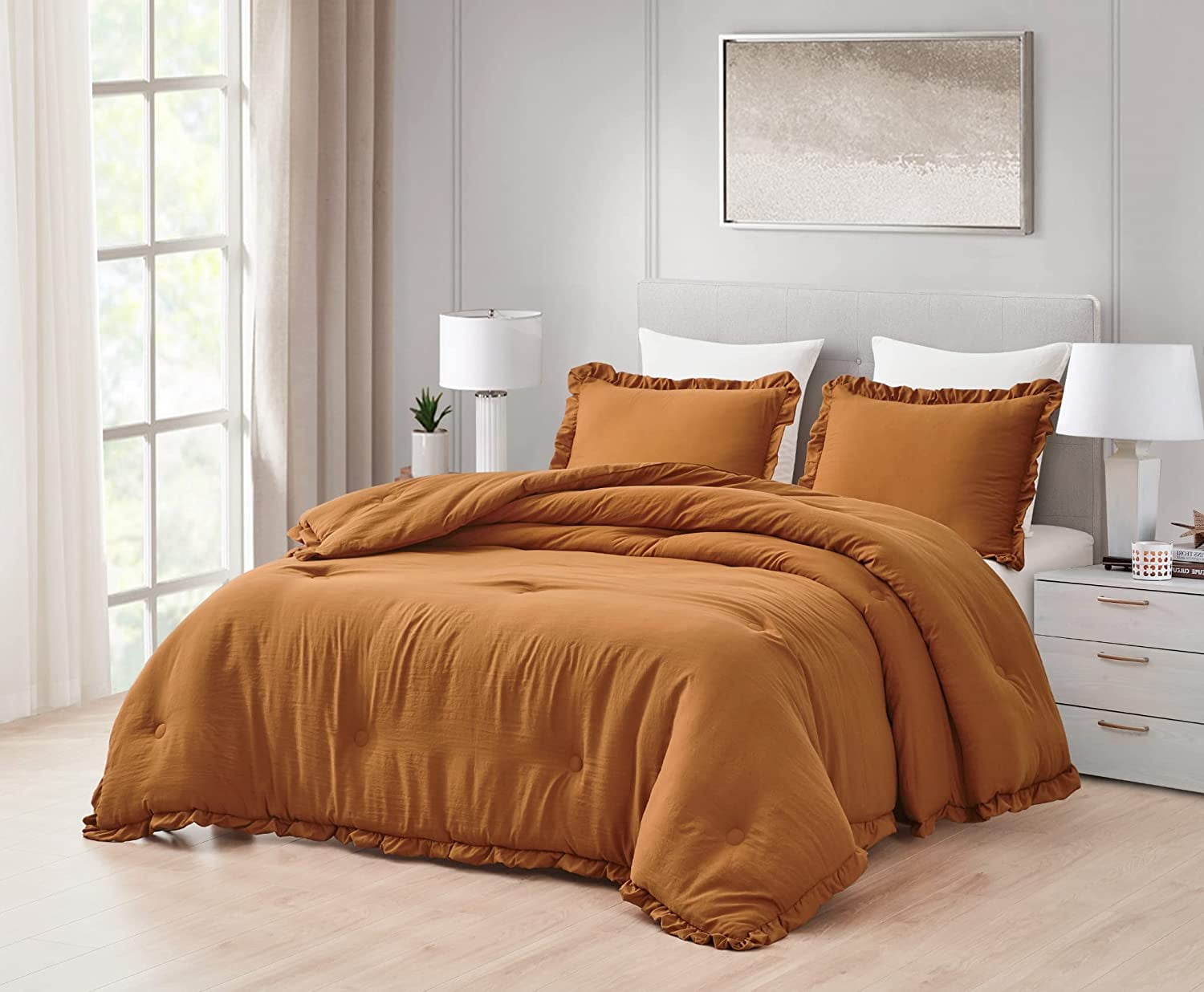 Chezmoi Collection Nora 3-Piece Spice Ruffled Edge Trim Microfiber ...