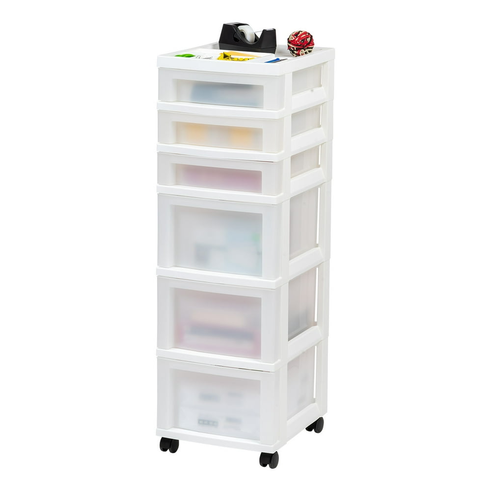 Iris Usa 6 Drawer Medium Storage Cart With Organizer Top And Wheels