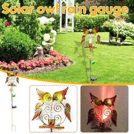 Agiferg Solar Owl Rain Gauge LED Outdoor Garden Rain Gauge Decorative ...